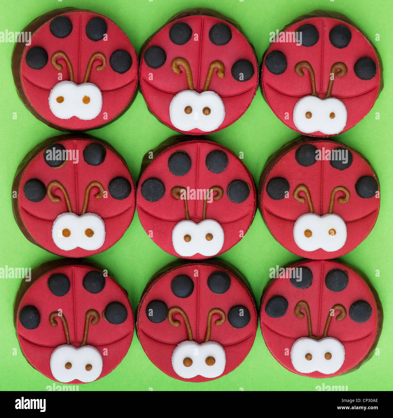 Ladybird chocolate truffle cakes pattern Stock Photo - Alamy