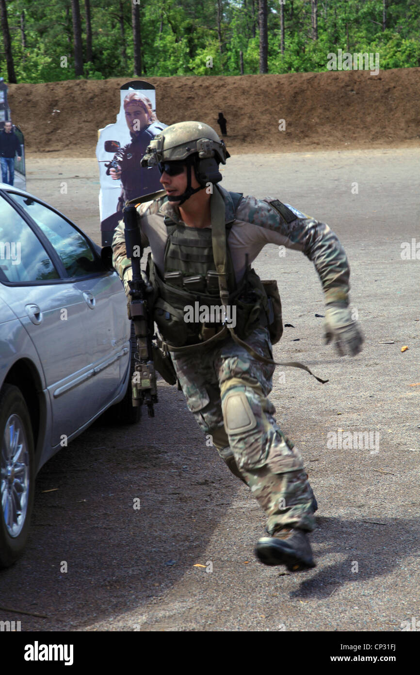 US Special Operations Forces during a staged firefight demonstrating ...