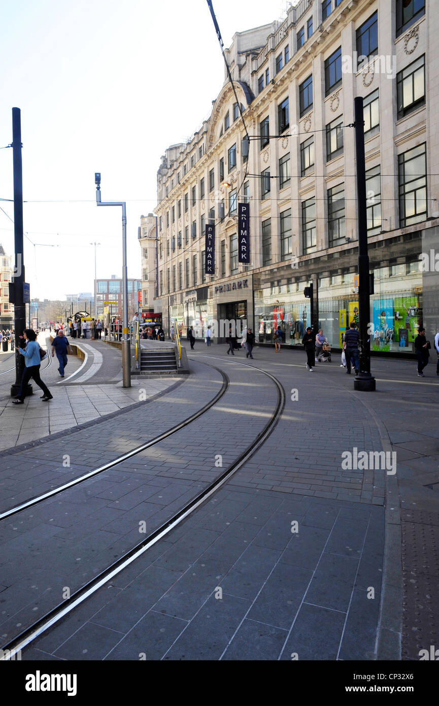 The Primark store in Manchester with the tramways in the foreground ...