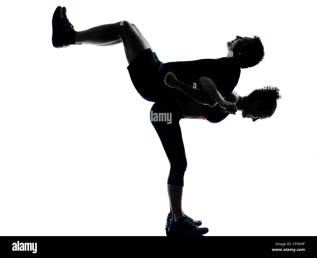 one couple man woman exercising workout aerobic fitness posture full ...