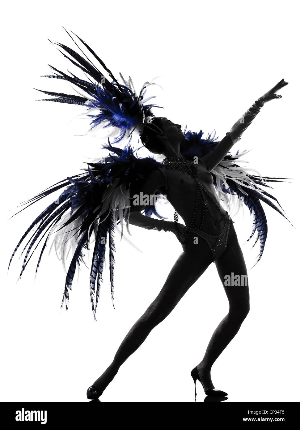 woman showgirl dancer revue dancing in studio isolated on white ...