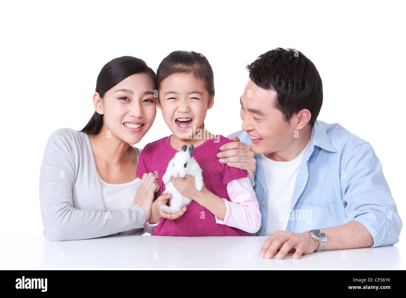 Family playing with rabbit Stock Photo - Alamy