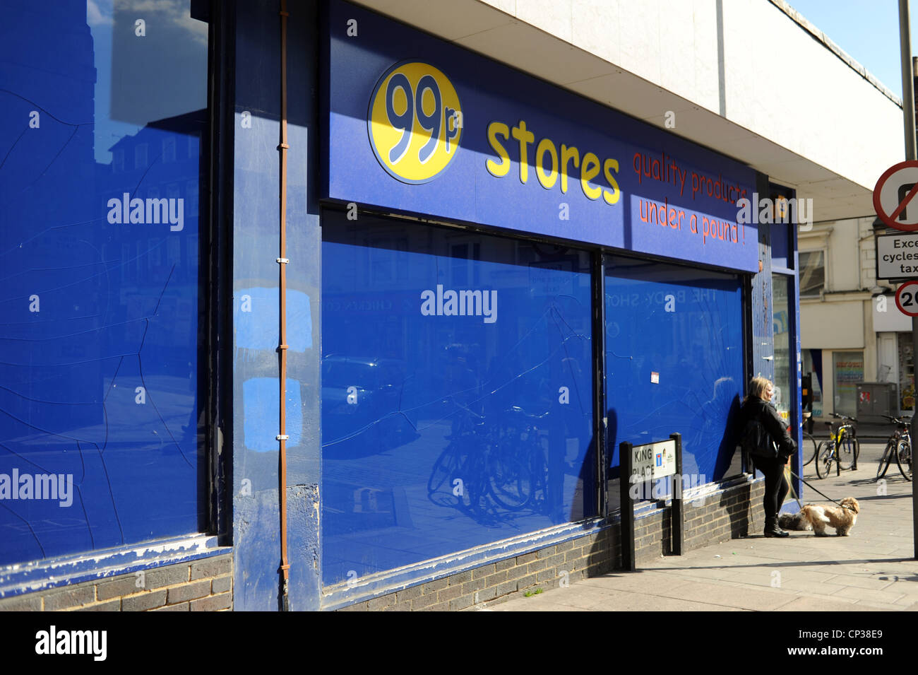 99p Store in Brighton city centre UK with blue painted glass front ...