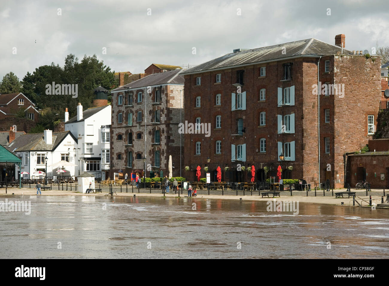 The River Exe overflowing into Exeter's flood relief and breaking the ...