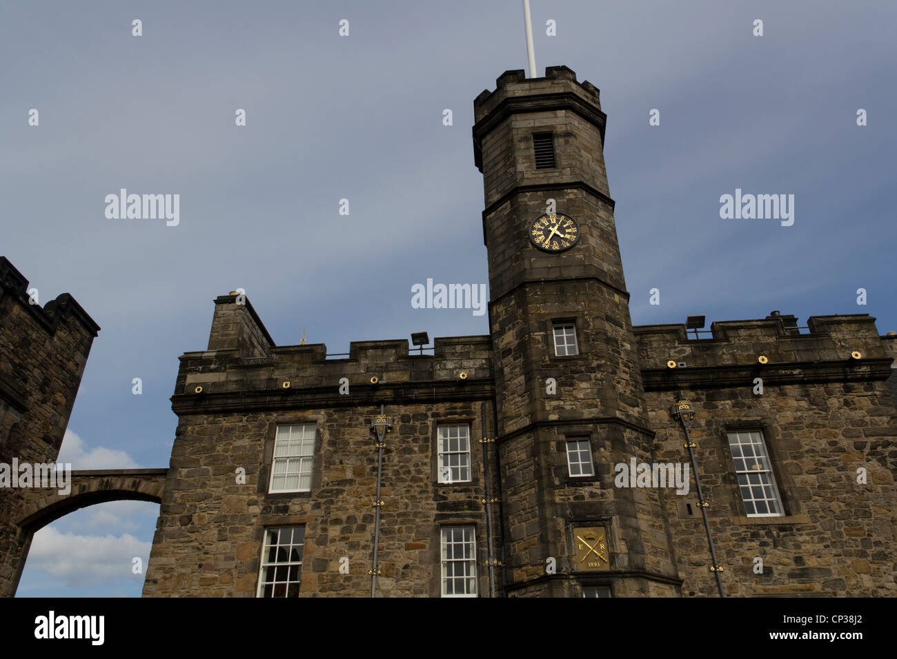 Clocktower inside the Edinburgh Castle, along with the Royal Palace as ...
