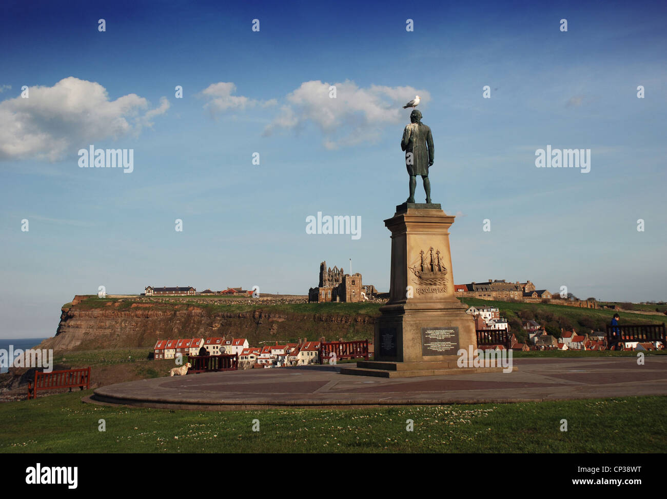 Statue of Captain James Cook, Whitby, North Yorkshire at West Cliff ...