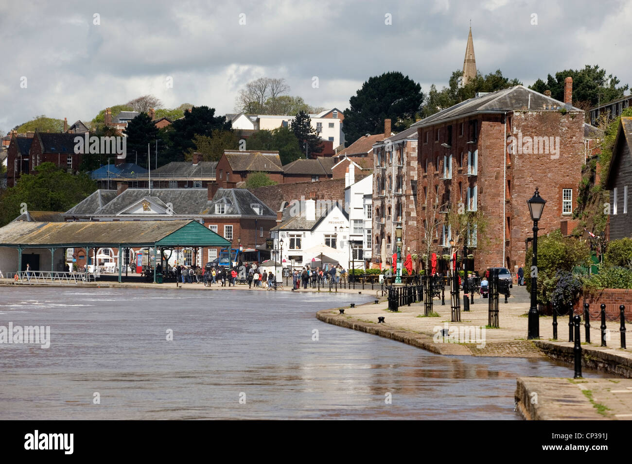 The River Exe overflowing into Exeter's flood relief and breaking the ...