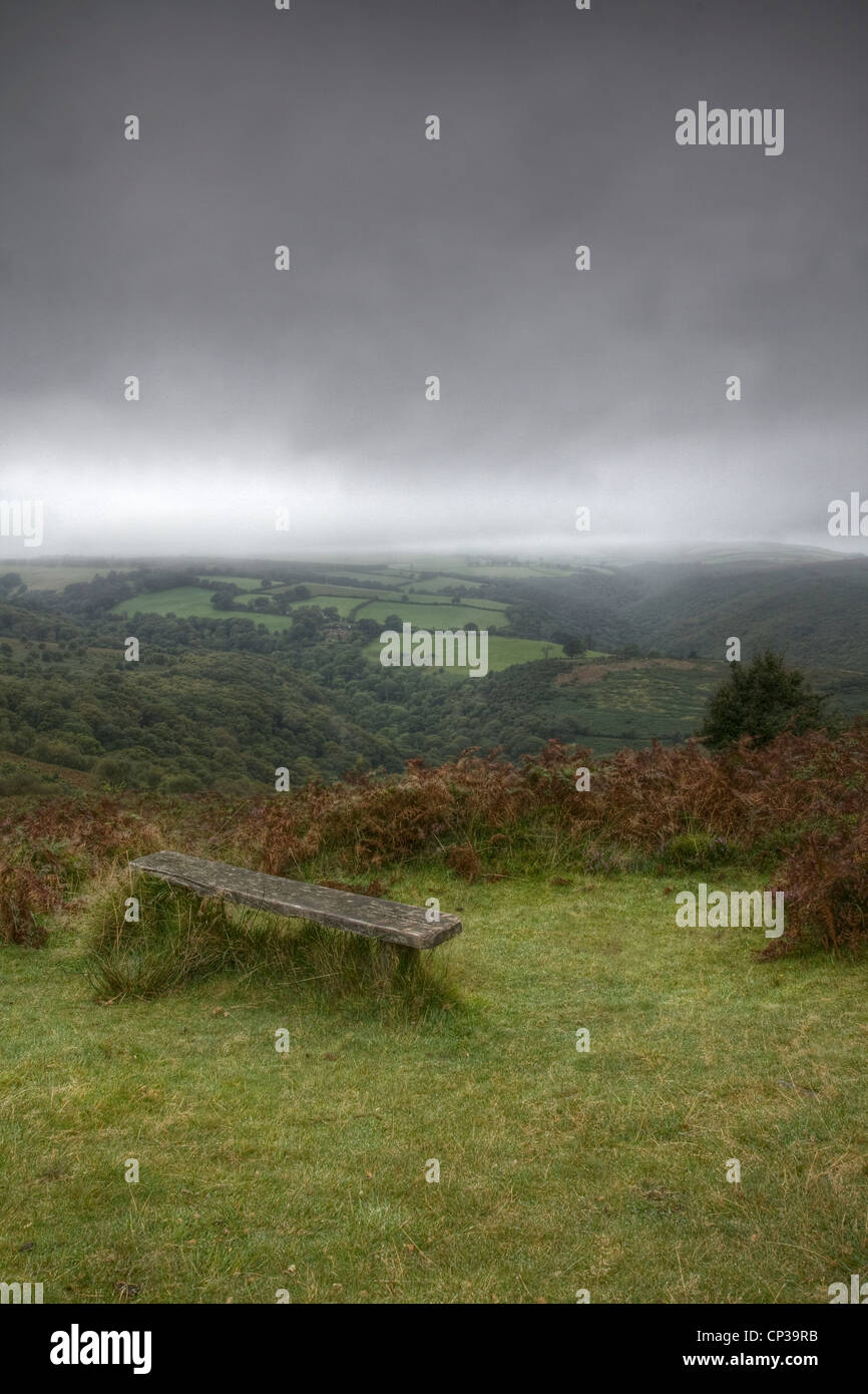 Stone bench overlooking Easter Hill, Exmoor Stock Photo - Alamy