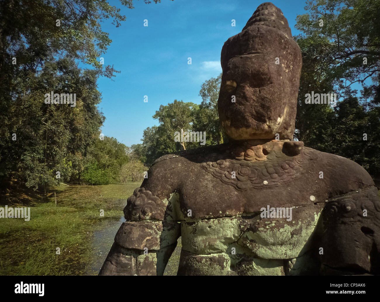 Angkor Thom, Gods and Demons, Statue of a smiling God. Archaeological ...