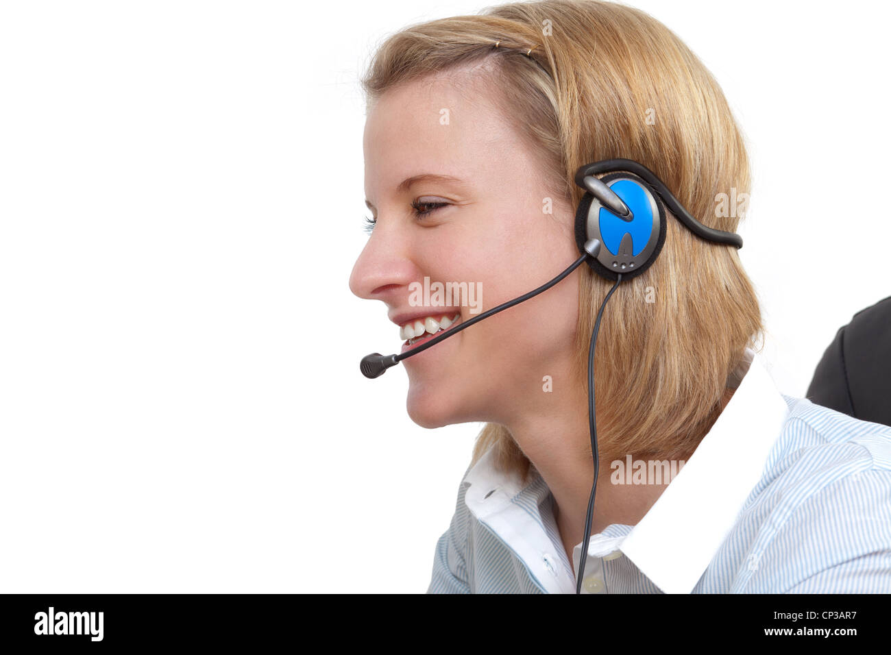 Beautiful customer service operator woman with headset Stock Photo - Alamy