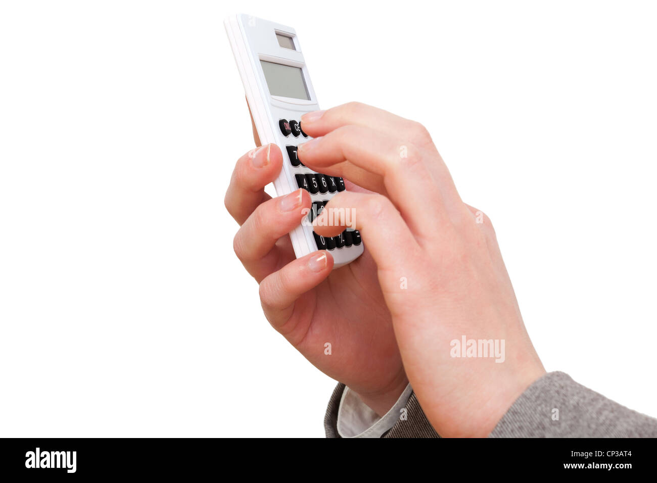 Female hand keeps a calculator in their hand Stock Photo - Alamy