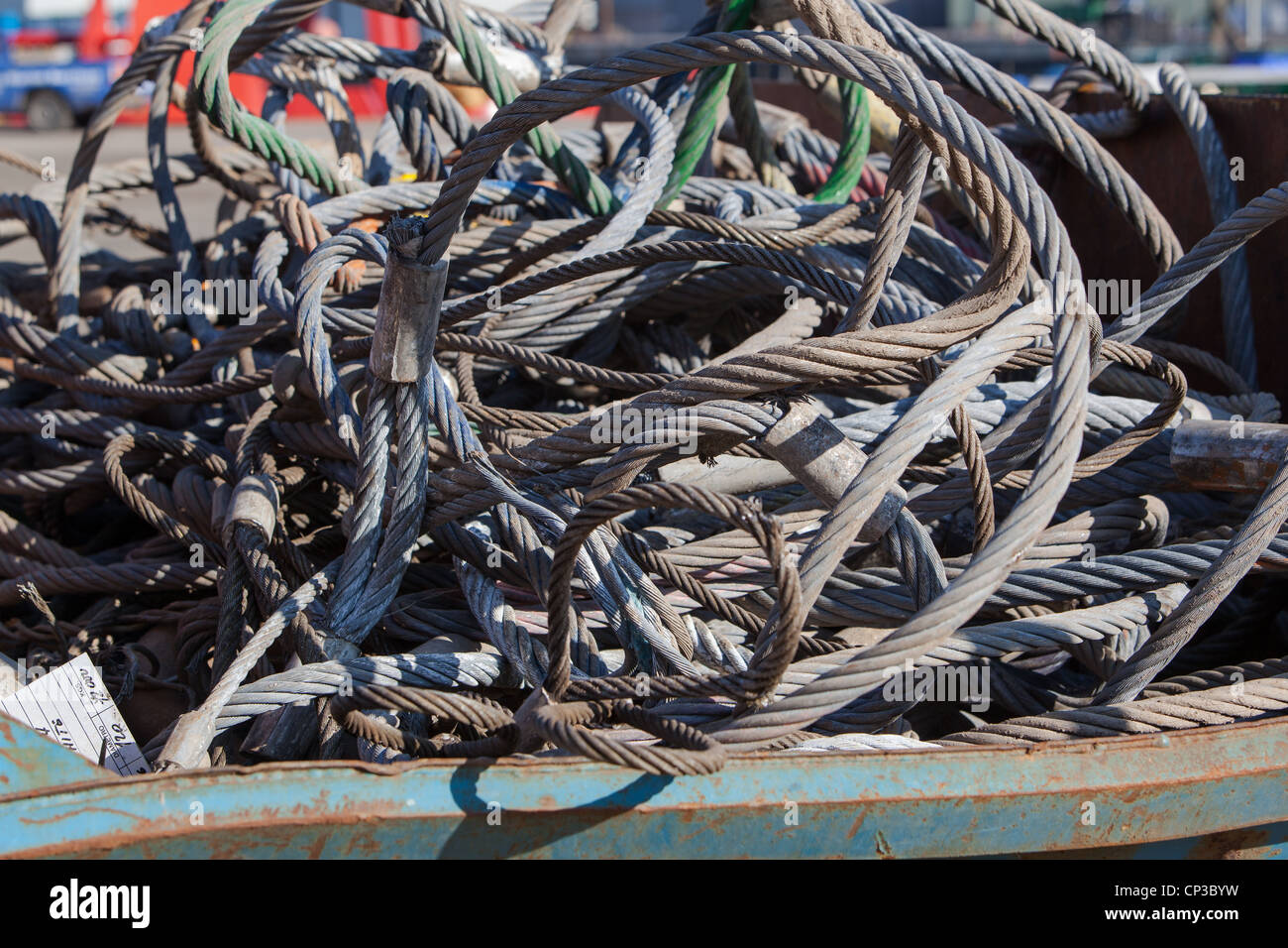 Scrap steel metal ropes hawsers cables in skip bin Montrose docks UK ...
