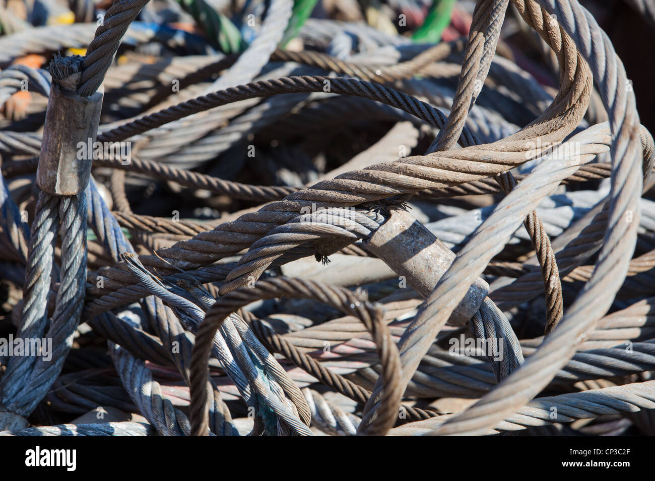 Scrap steel metal ropes hawsers cables in skip bin Montrose docks UK ...