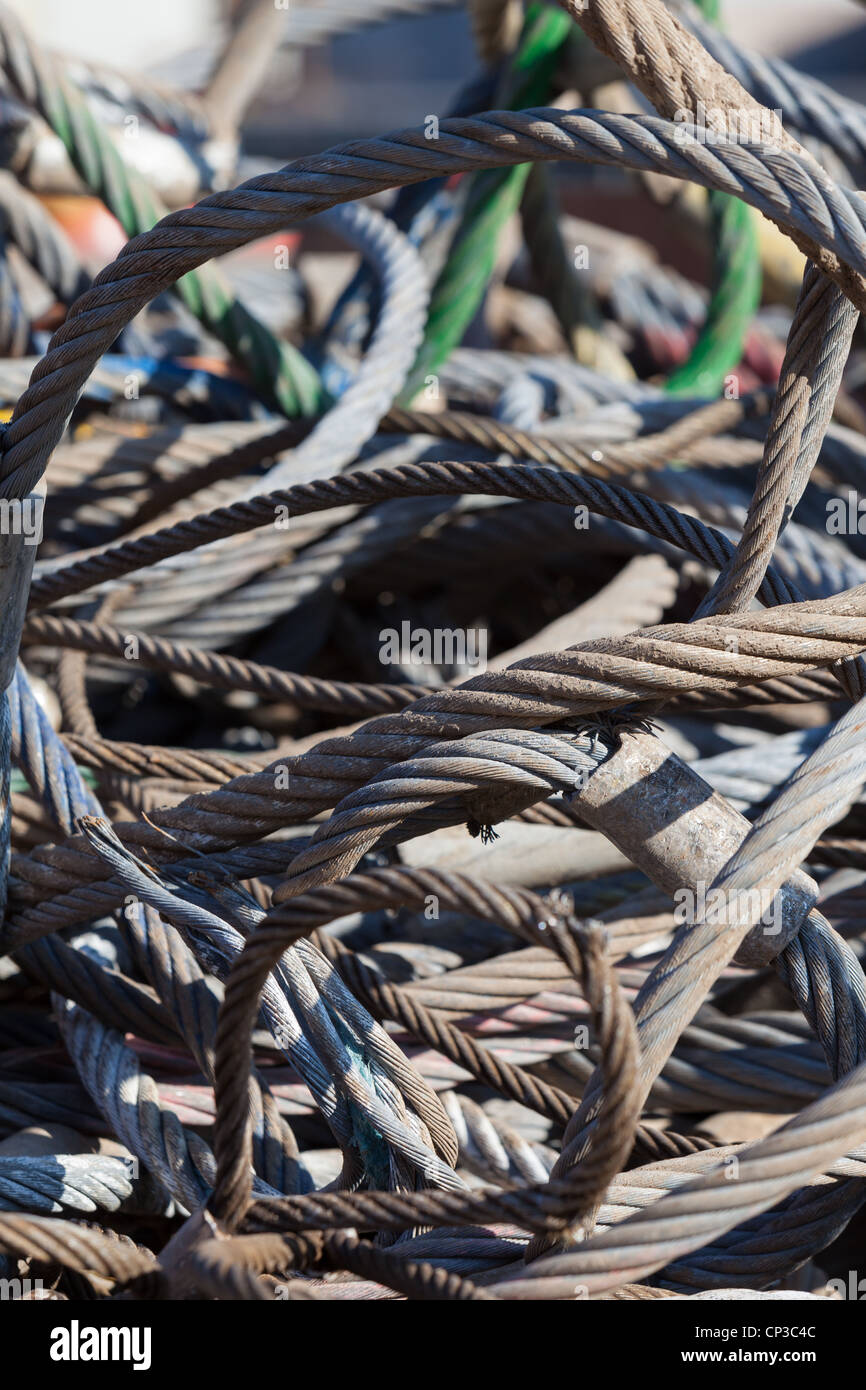 Scrap steel metal ropes hawsers cables in skip bin Montrose docks UK ...