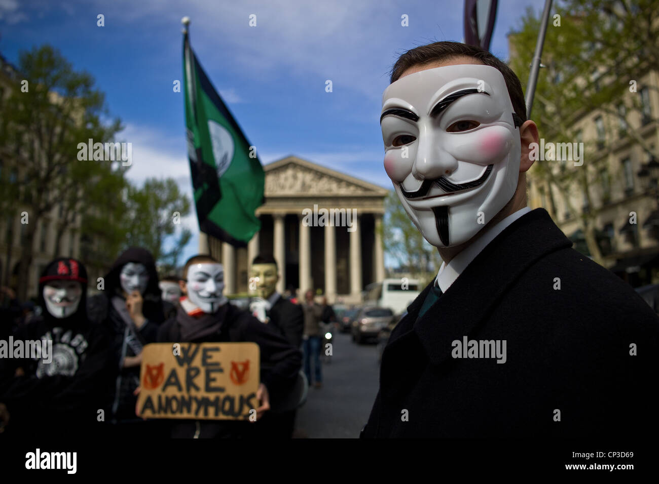 Protest of anonymous and the outraged in Paris, April 21, Anonymous in ...