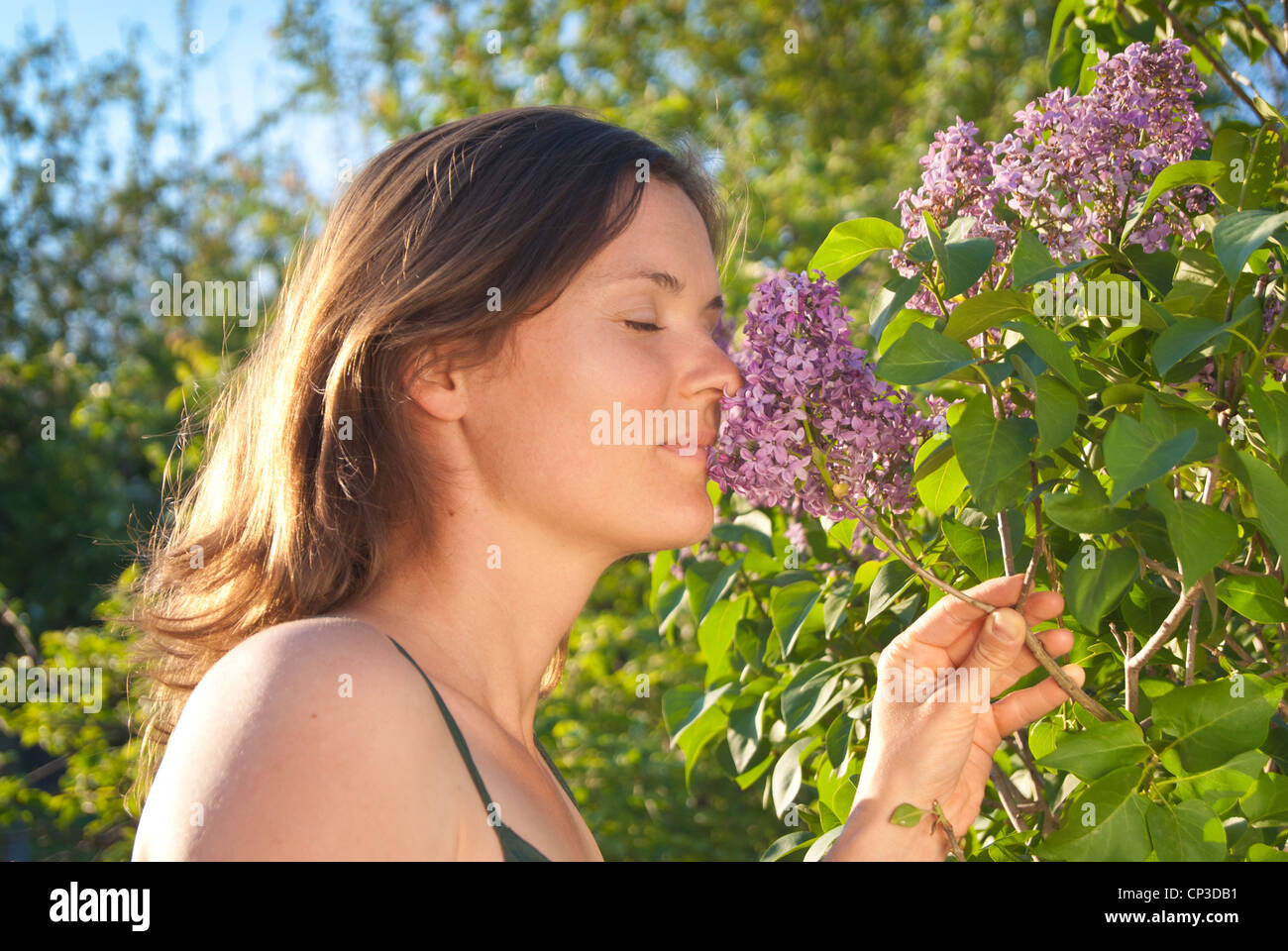 Beautiful Natural Girl Smelling Fragrance High Resolution Stock ...