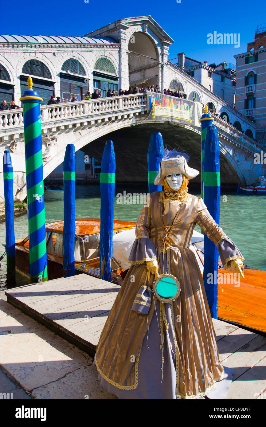 people with fancy dress and Rialto bridge. Venice, Italy Stock Photo ...