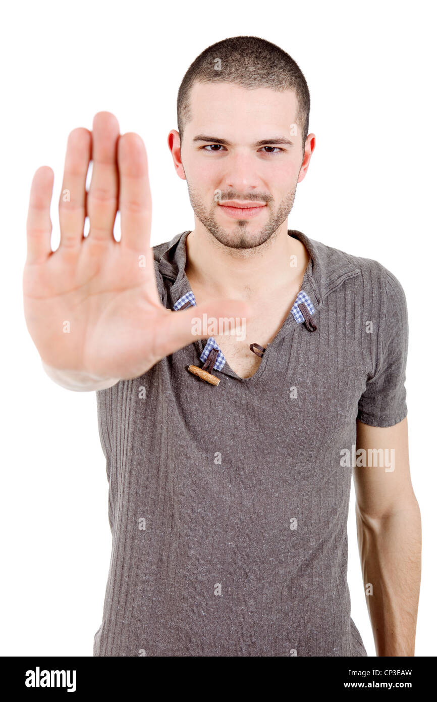 young man making stop with his hand Stock Photo - Alamy
