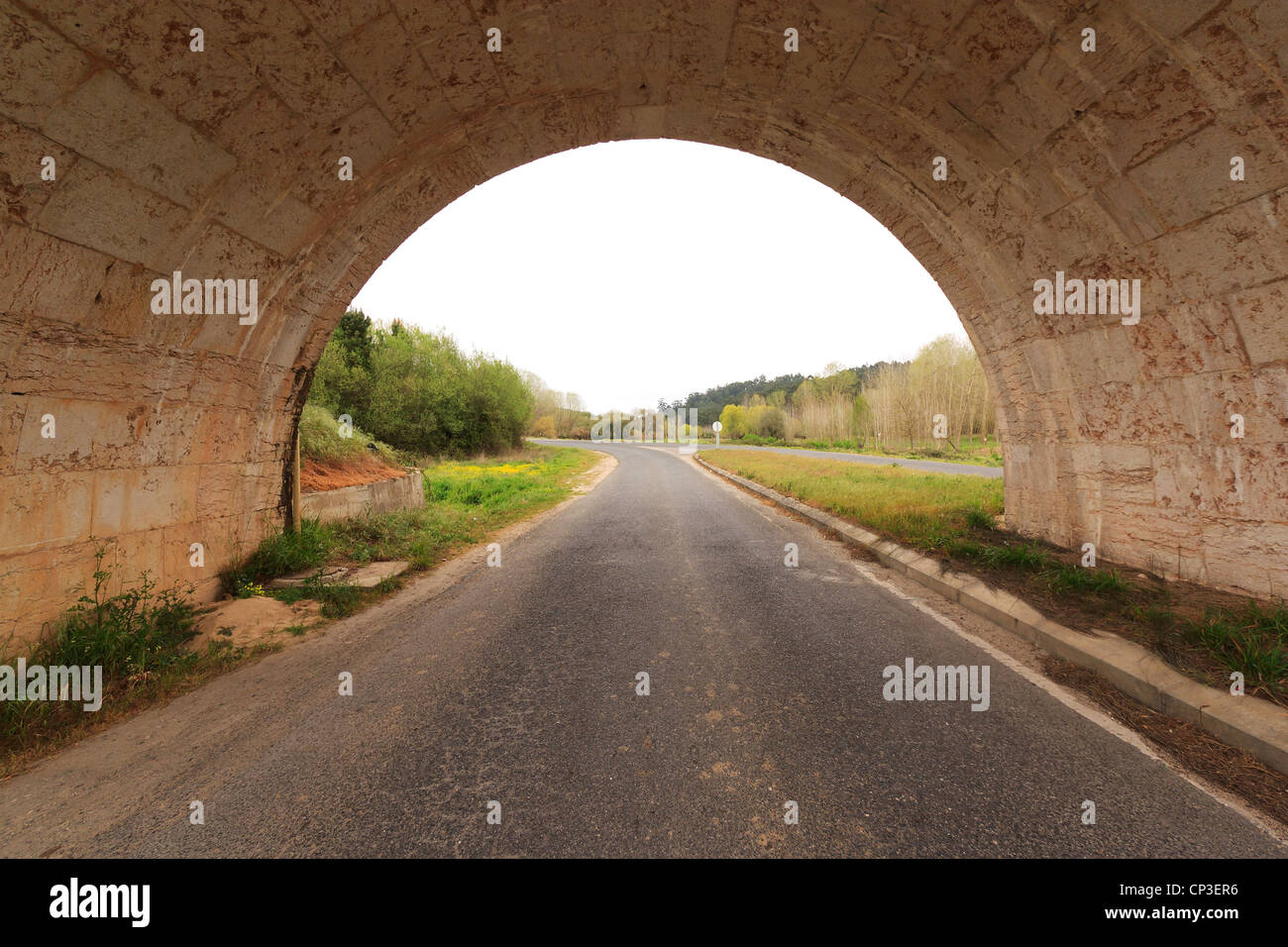 Man made road tunnel against woods and cloudy sky Stock Photo - Alamy