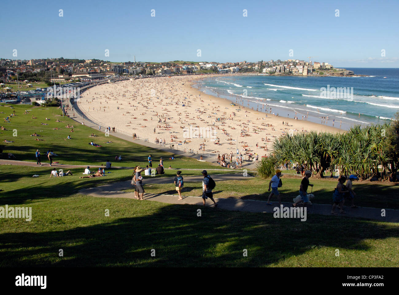 View of Bondi Beach Sydney's premier surfing and leisure beach on a ...