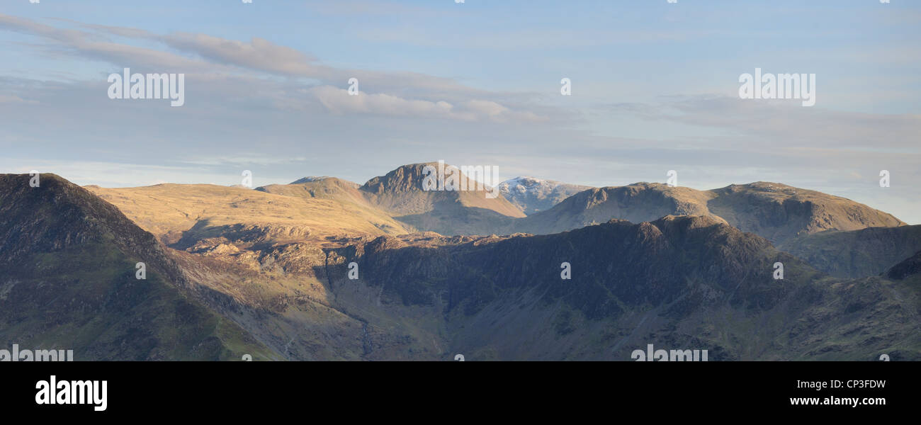 Panorama of Lake District fells, including Great Gable, Kirk Fell ...