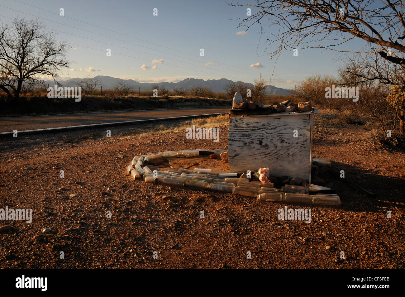A roadside shrine along Route 286 south of Three Points in the Sonoran ...