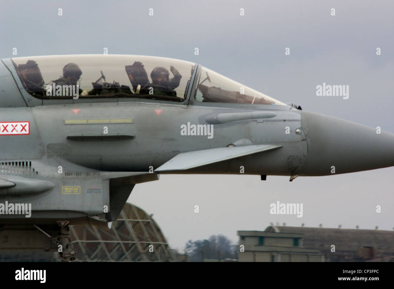 A salute from the pilot of a RAF Eurofighter Typhoon as he taxies out ...