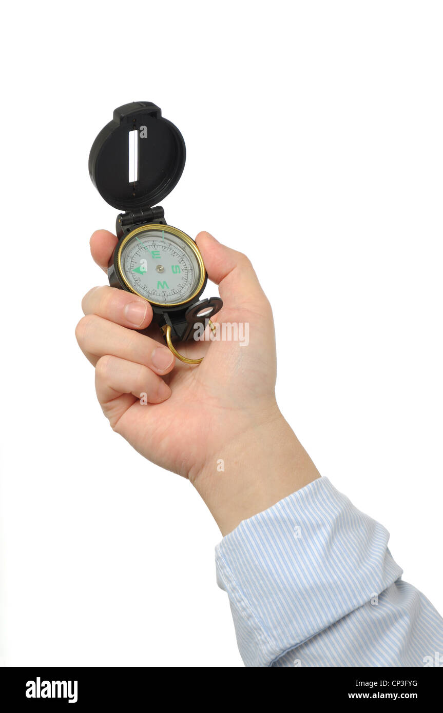 Businessman holding compass Stock Photo - Alamy