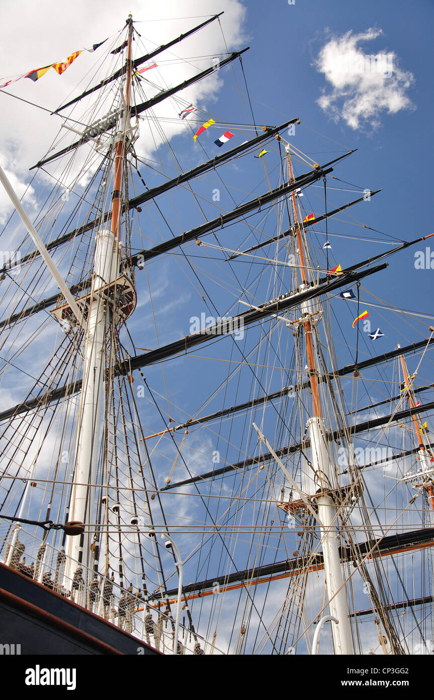 The restored 'Cutty Sark' Clipper Ship masts, Greenwich, London Borough ...