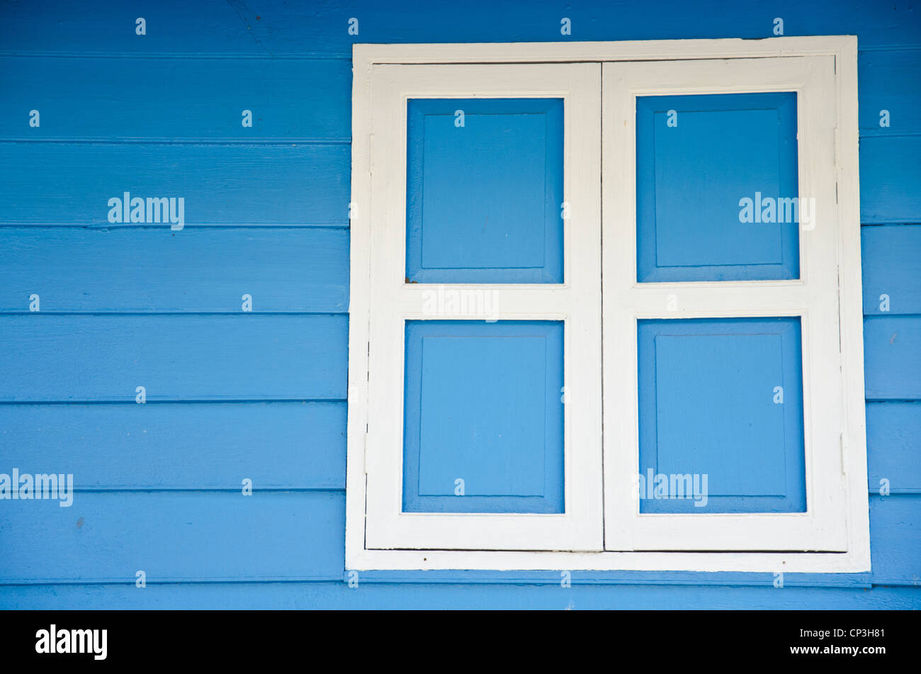 closed window in a empty blue wall Stock Photo - Alamy