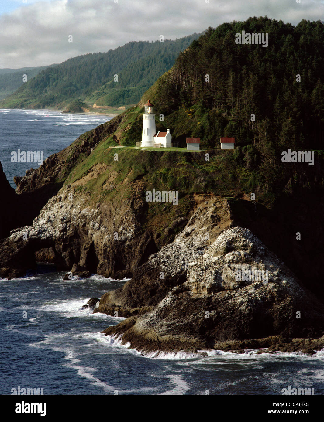 Aerial photo of Heceta Head Lighthouse, Oregon coast, USA Stock Photo ...