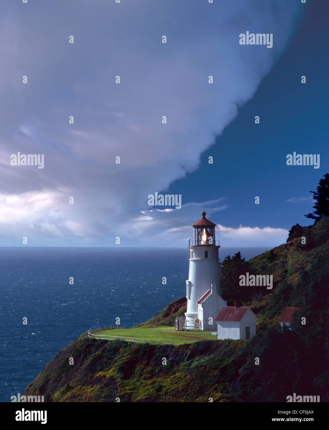 Aerial photo of Heceta Head Lighthouse, Oregon coast, USA Stock Photo ...