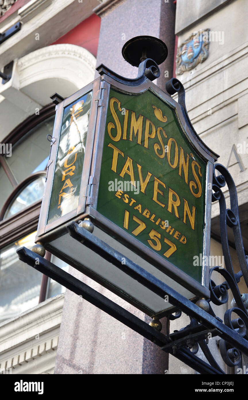 Simpson's Tavern lamp sign, Ball Court, Cornhill, City of London ...