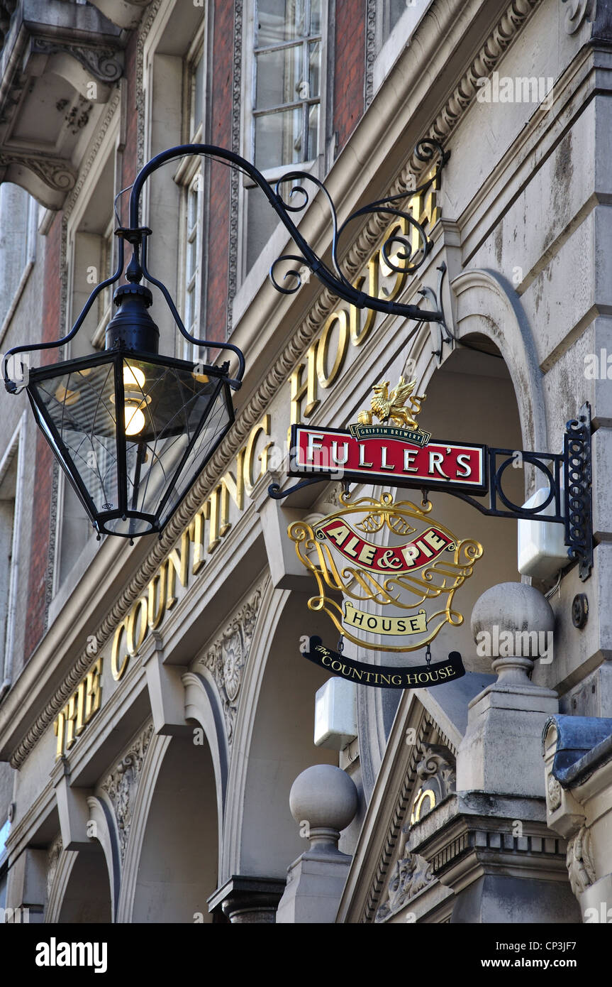The Counting House Pub sign and lamp, Cornhill, City of London, London ...