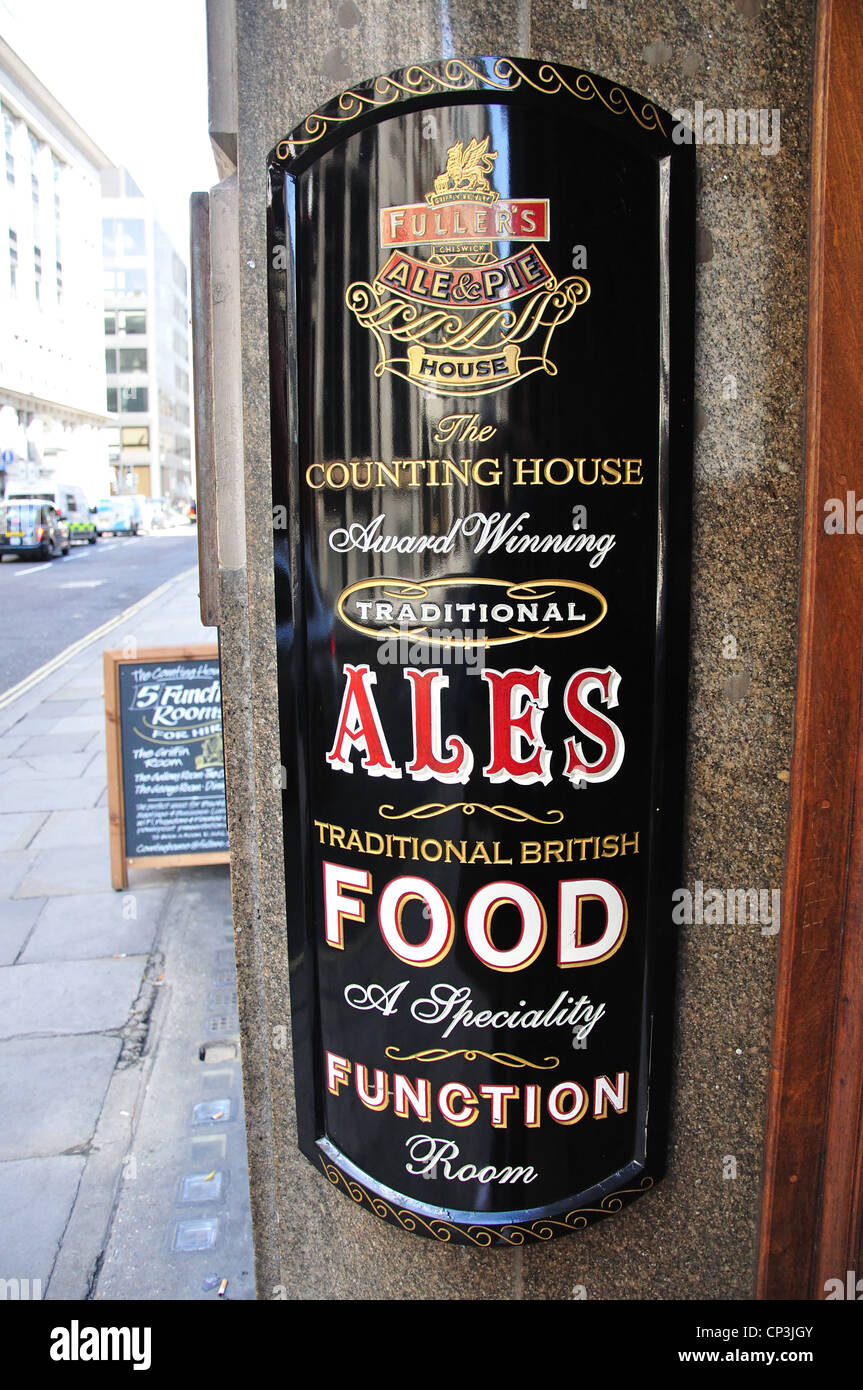 The Counting House Pub sign, Cornhill, City of London, London, Greater ...