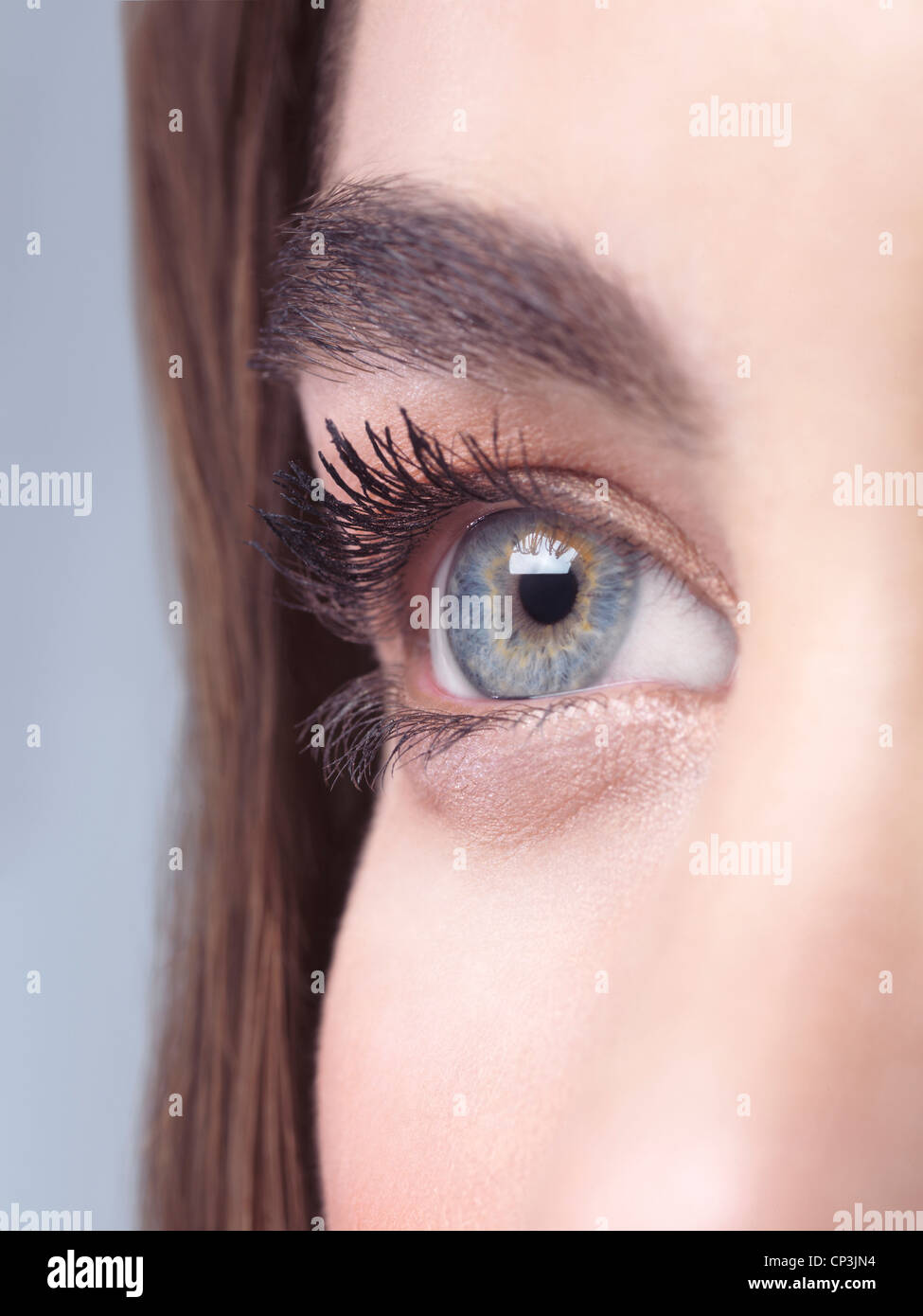 Closeup of a young woman beautiful gray eye Stock Photo - Alamy