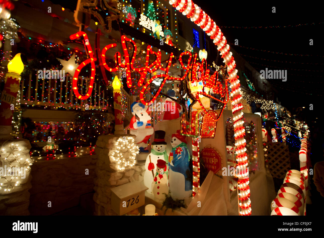 Lights decorates houses on 34th Street in Hampden, Baltimore, Maryland ...