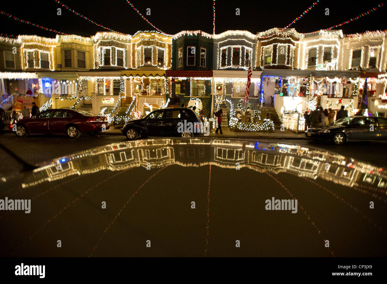Lights decorates houses on 34th Street in Hampden, Baltimore, Maryland ...