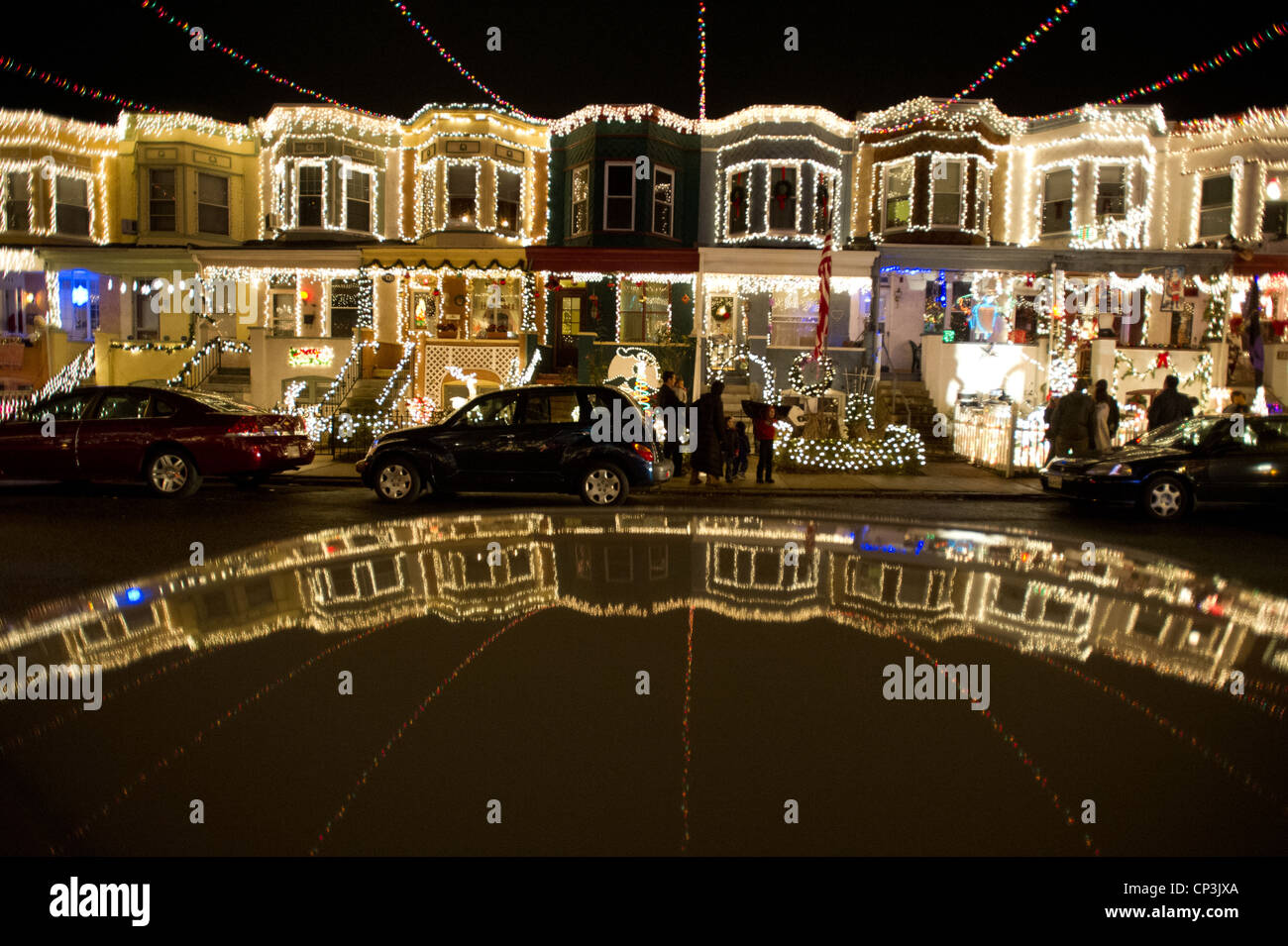 Lights decorates houses on 34th Street in Hampden, Baltimore, Maryland ...