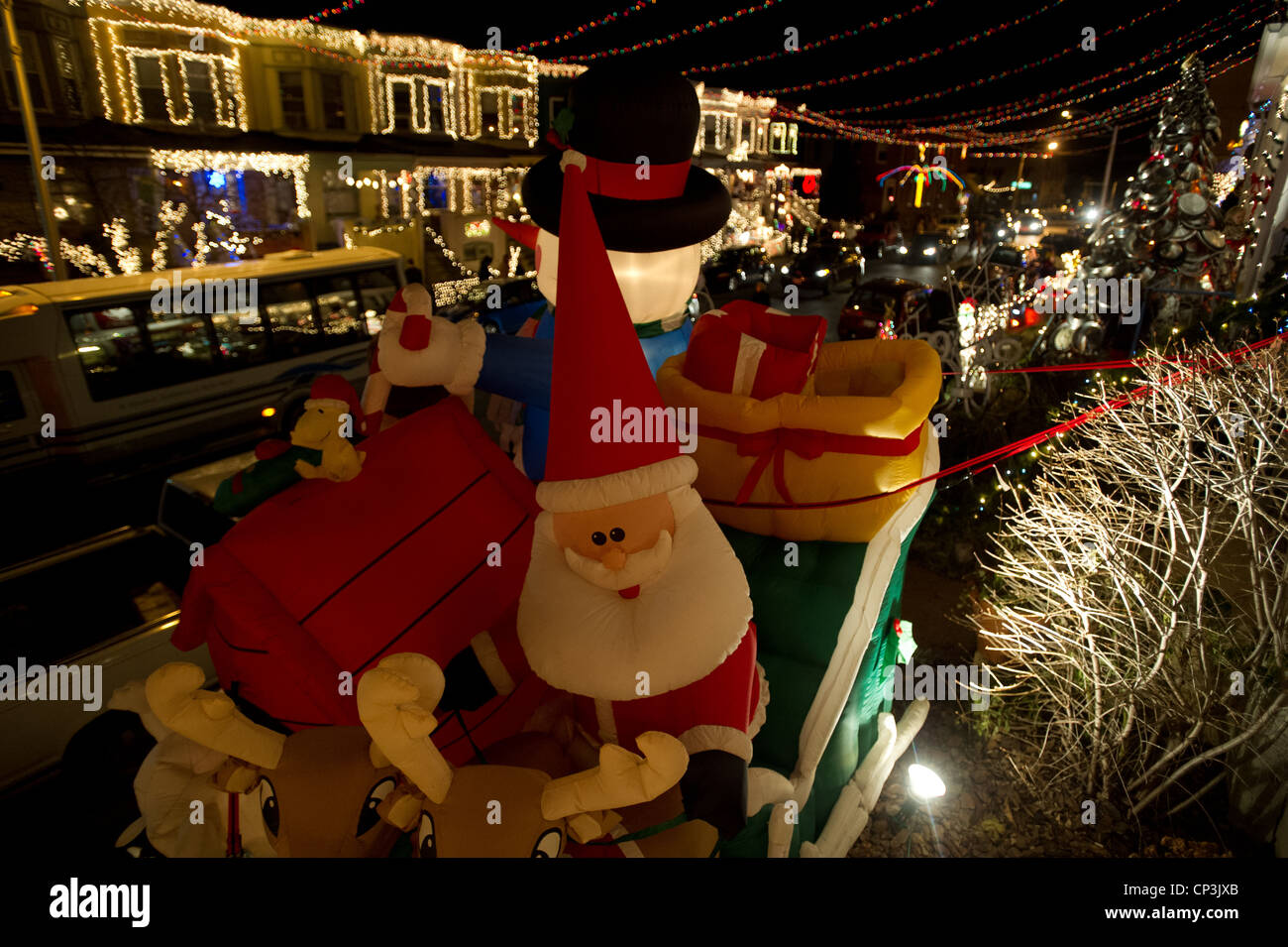 Lights decorates houses on 34th Street in Hampden, Baltimore, Maryland ...