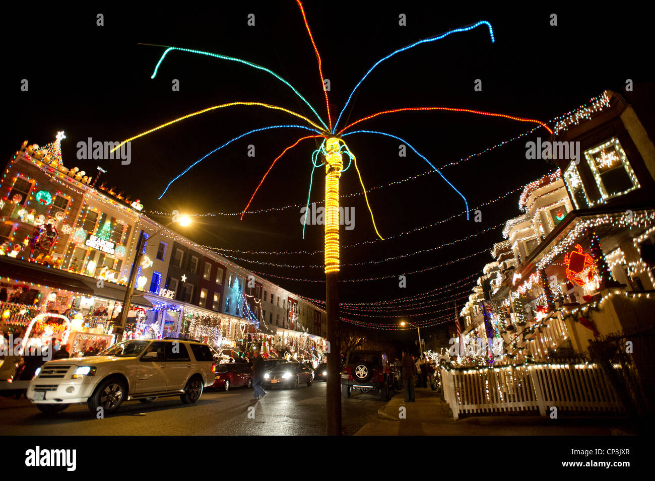 Lights decorates houses on 34th Street in Hampden, Baltimore, Maryland ...