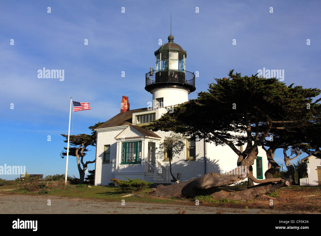 Photo of the Pt. Pinos Lighthouse on the Monterey Peninsula at dusk ...