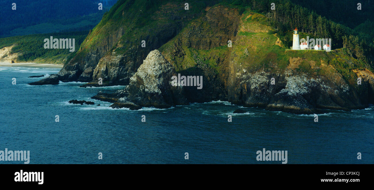 Aerial photo of Heceta Head Lighthouse, Oregon coast, USA Stock Photo ...