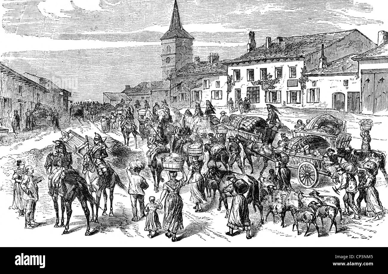 events, Franco-Prussian War 1870 - 1871, refugees, peasants from Alsace ...