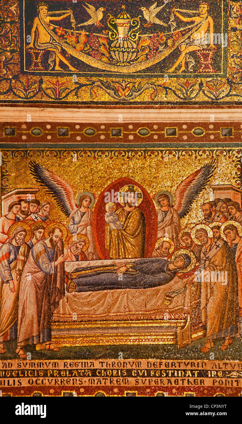 Rome - mosaic from Santa Maria in Trastevere basilica - death of Virgin ...