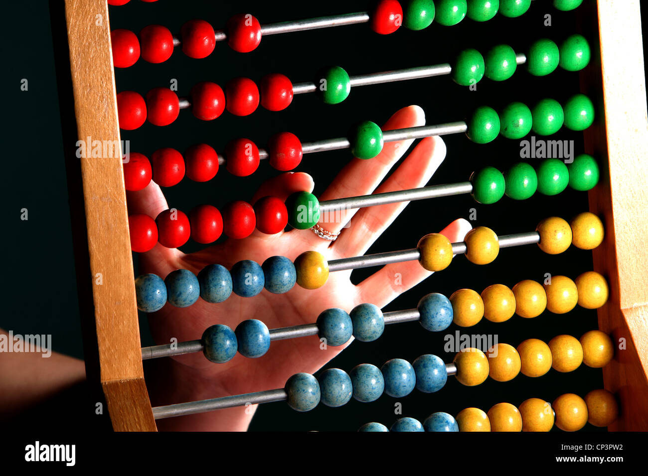 abacus with hand on a dark background Stock Photo - Alamy