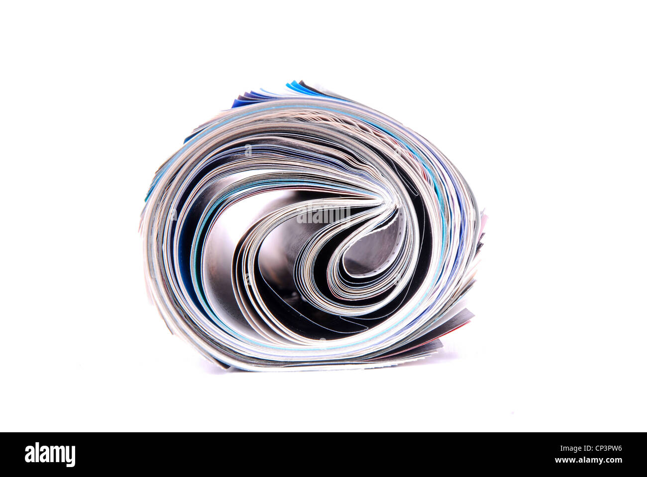 Rolled newspaper on white Stock Photo - Alamy