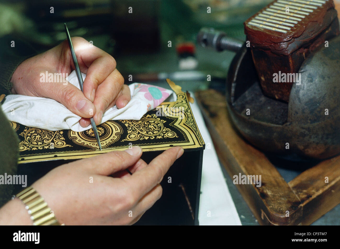 Spain - New Castile - Toledo. Crafts: Damask burnishing of an object ...