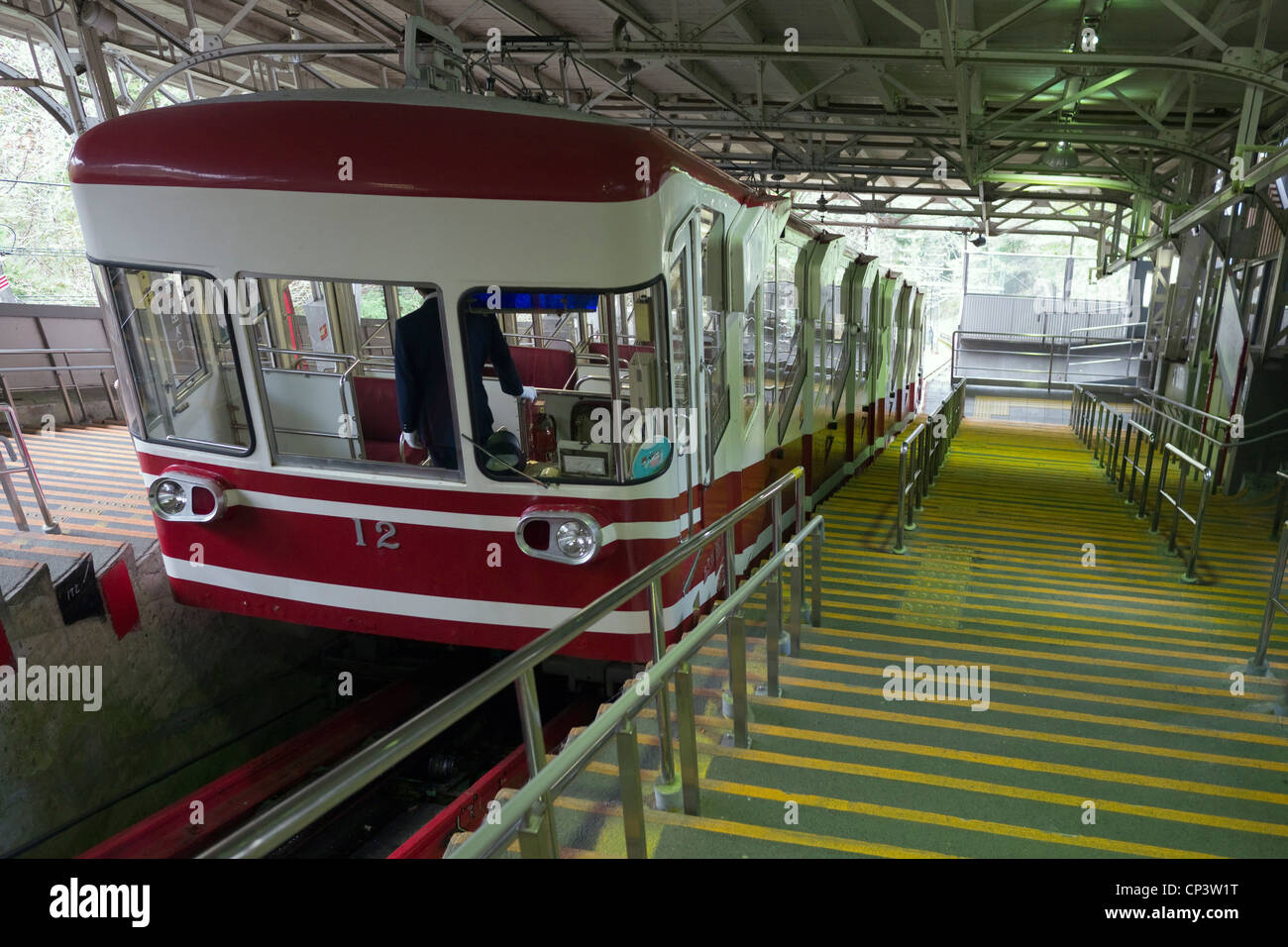 cable car with driver in uniform at Mount KoyaSan, Japan Stock Photo ...