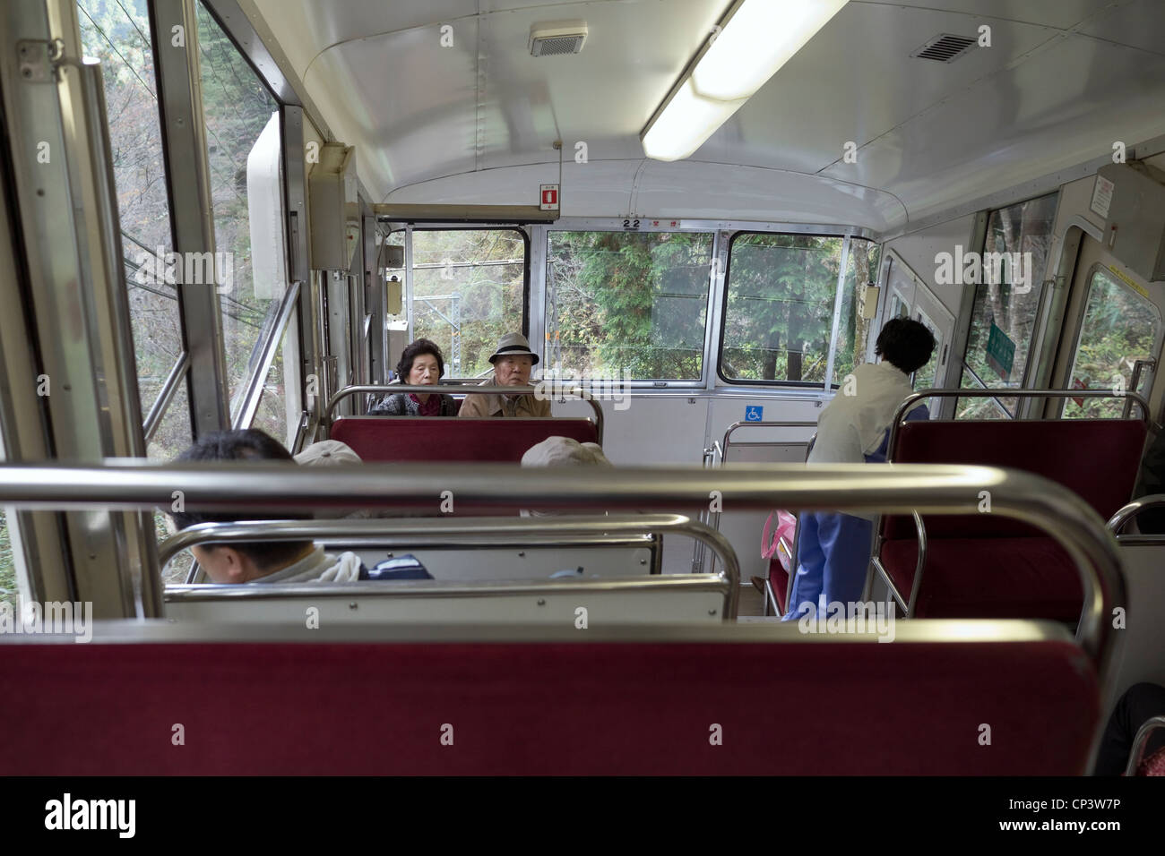 cable car with Japanese passengers going up to Mount Koya-San, Japan ...
